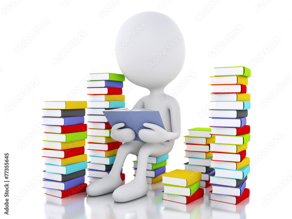 3d white people reading a book on white background. Stock Illustration ...