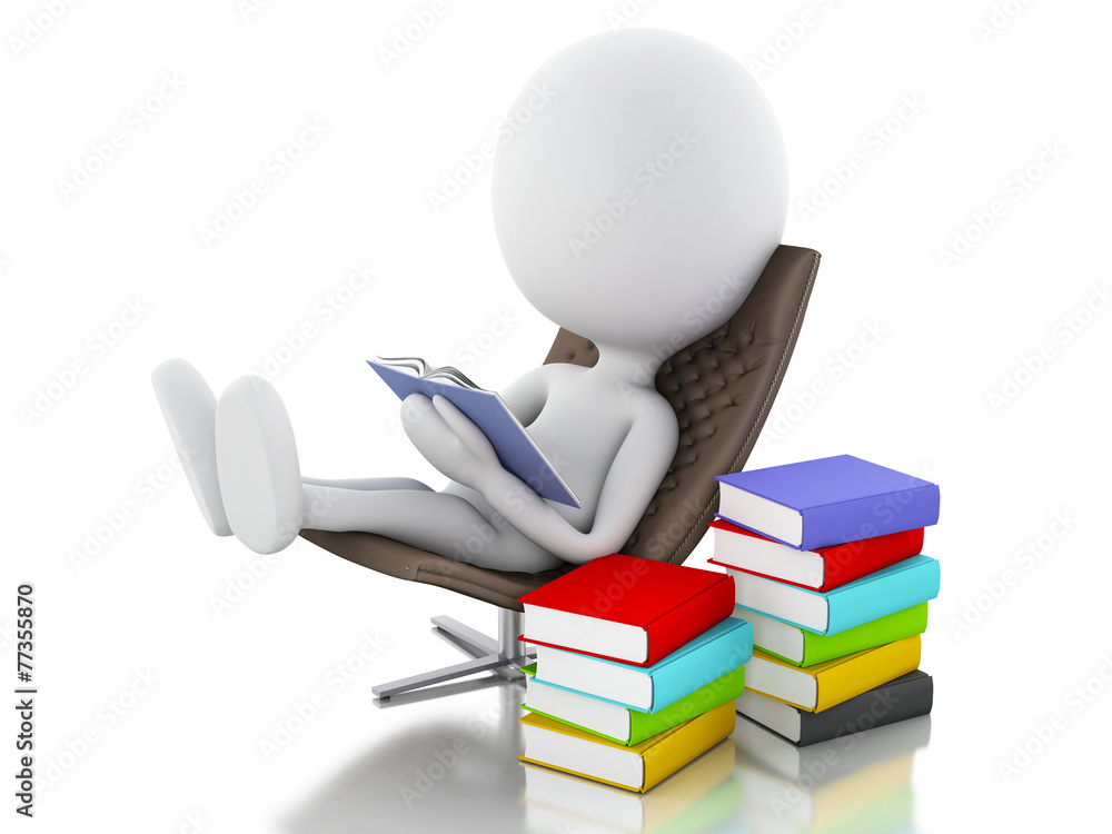 3d white people reading a book on white background. Stock Illustration ...
