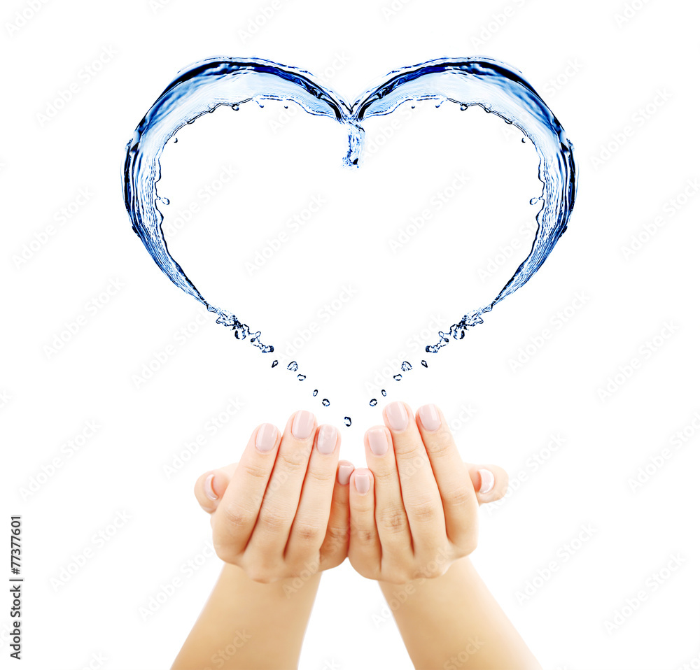 Water splashing shaped as heart frame in hands isolated on Stock Photo ...