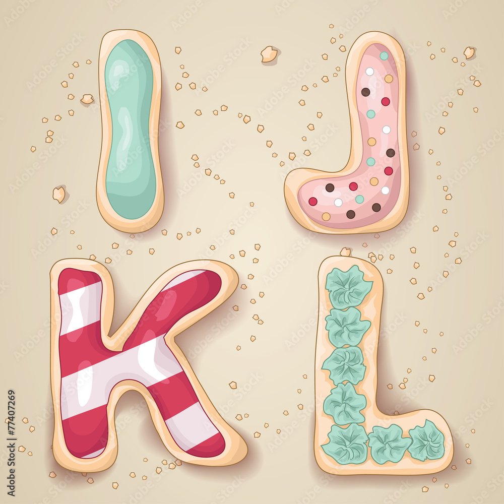 Hand drawn letters I through L in the shape of cookies Stock Vector ...