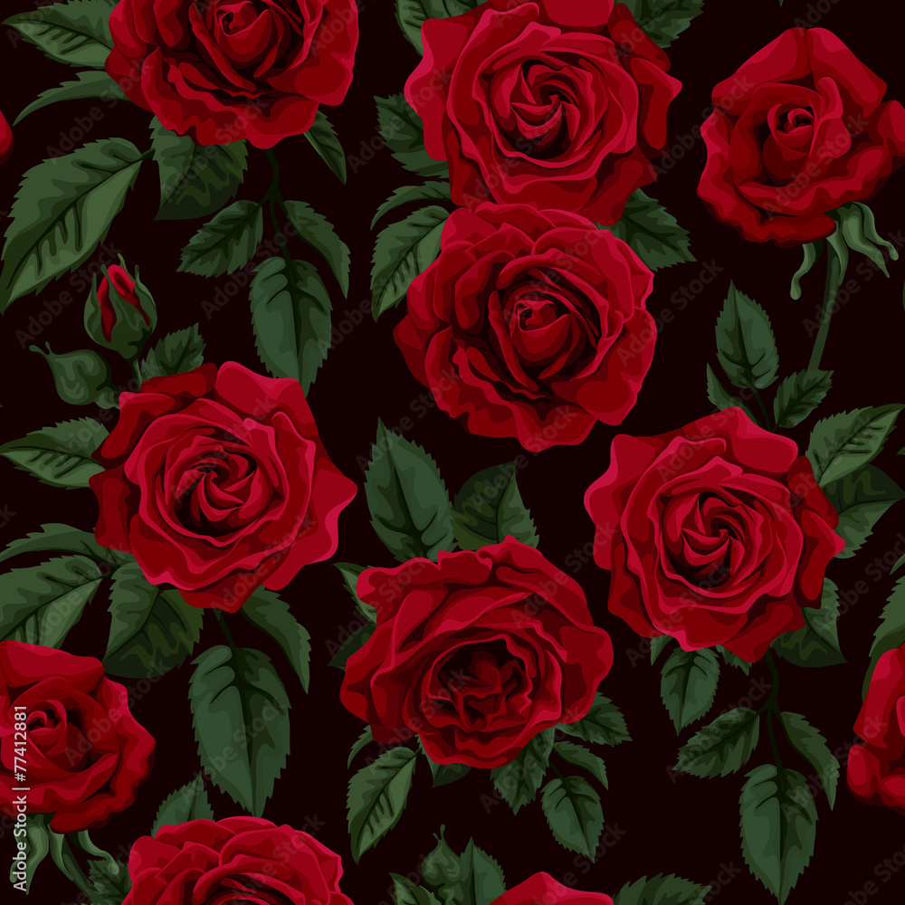 Seamless pattern with red roses , vector illustration. Stock Vector ...