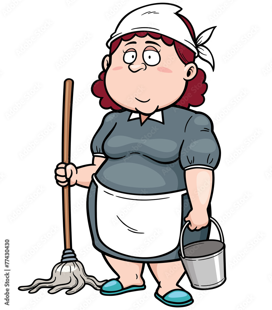 Vector illustration of Cartoon Maid with broom Stock Vector | Adobe Stock
