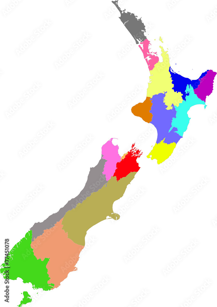 New Zealand - color map of the regions Stock Vector | Adobe Stock