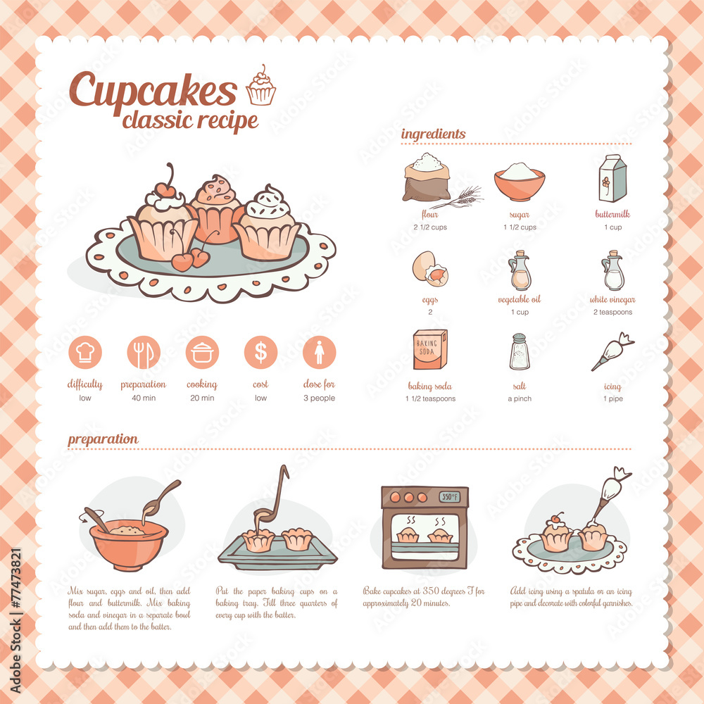 Cupcakes classic recipe Stock Vector | Adobe Stock