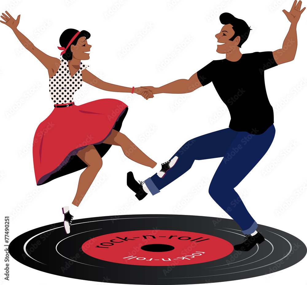 Rockabilly couple dancing on a vinyl record Stock Vector | Adobe Stock