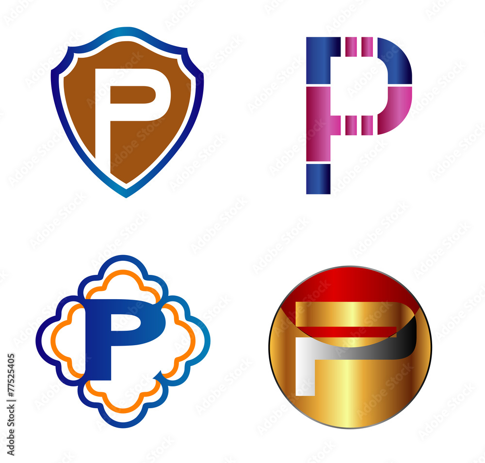 Set Of Alphabet Symbols And Elements Of Letter P logo Stock Vector ...