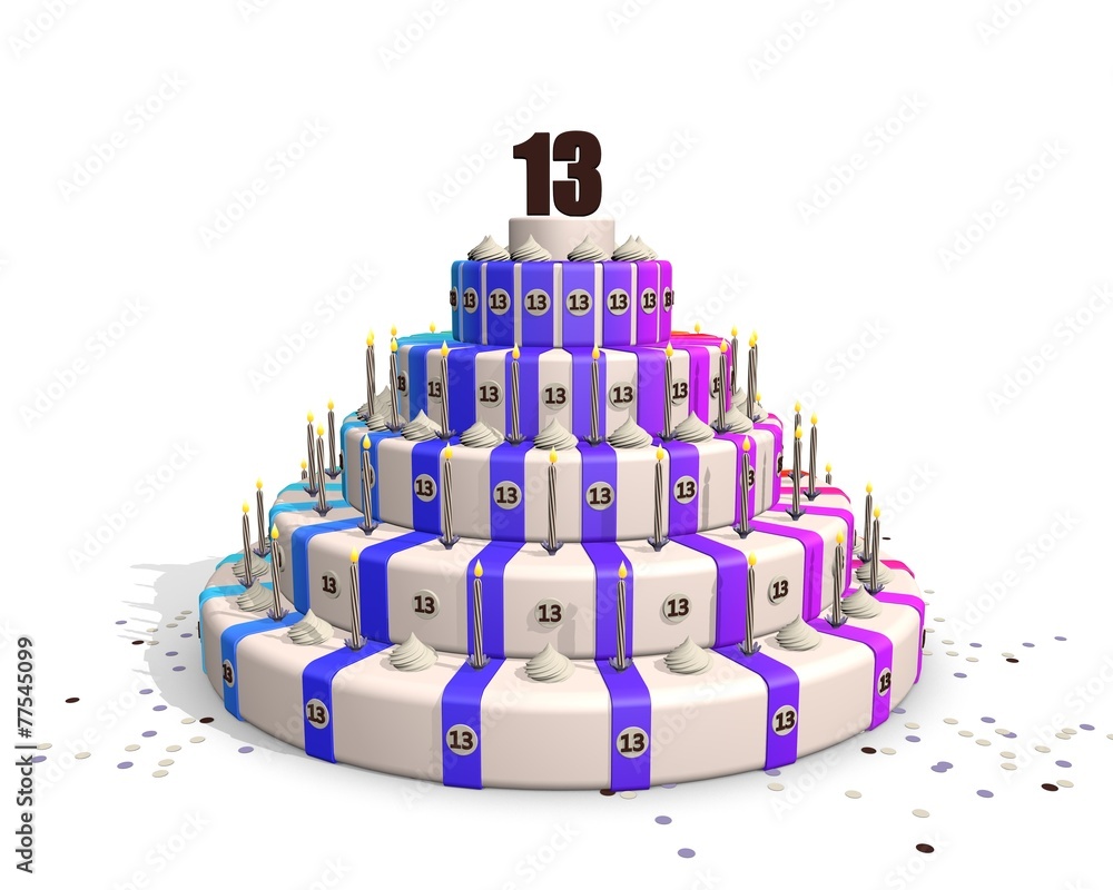Vrolijke verjaardagstaart met cijfer 13 ilustração do Stock | Adobe Stock