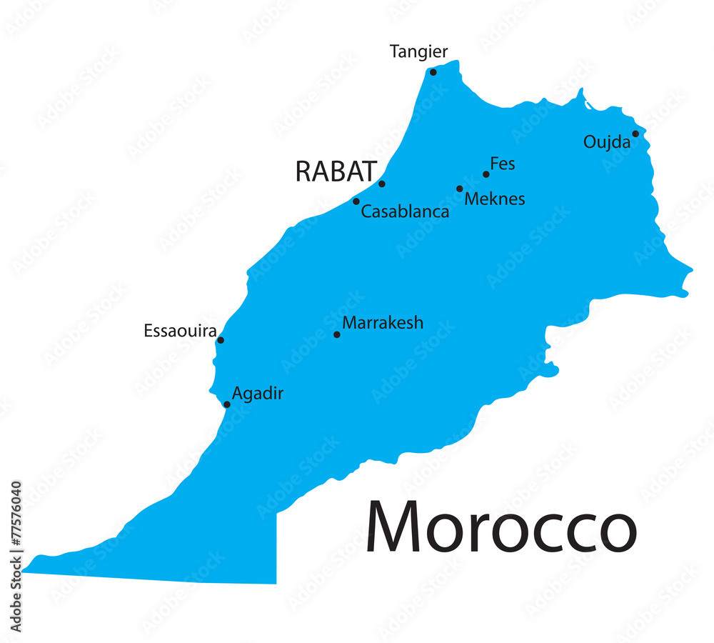 blue map of Morocco with indication of biggest cities Stock Vector ...