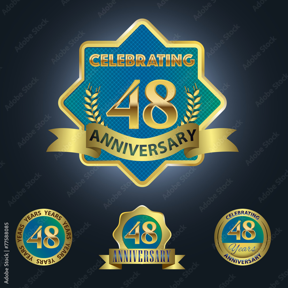 Celebrating 48 Years Anniversary - Blue seal with golden ribbon Stock ...