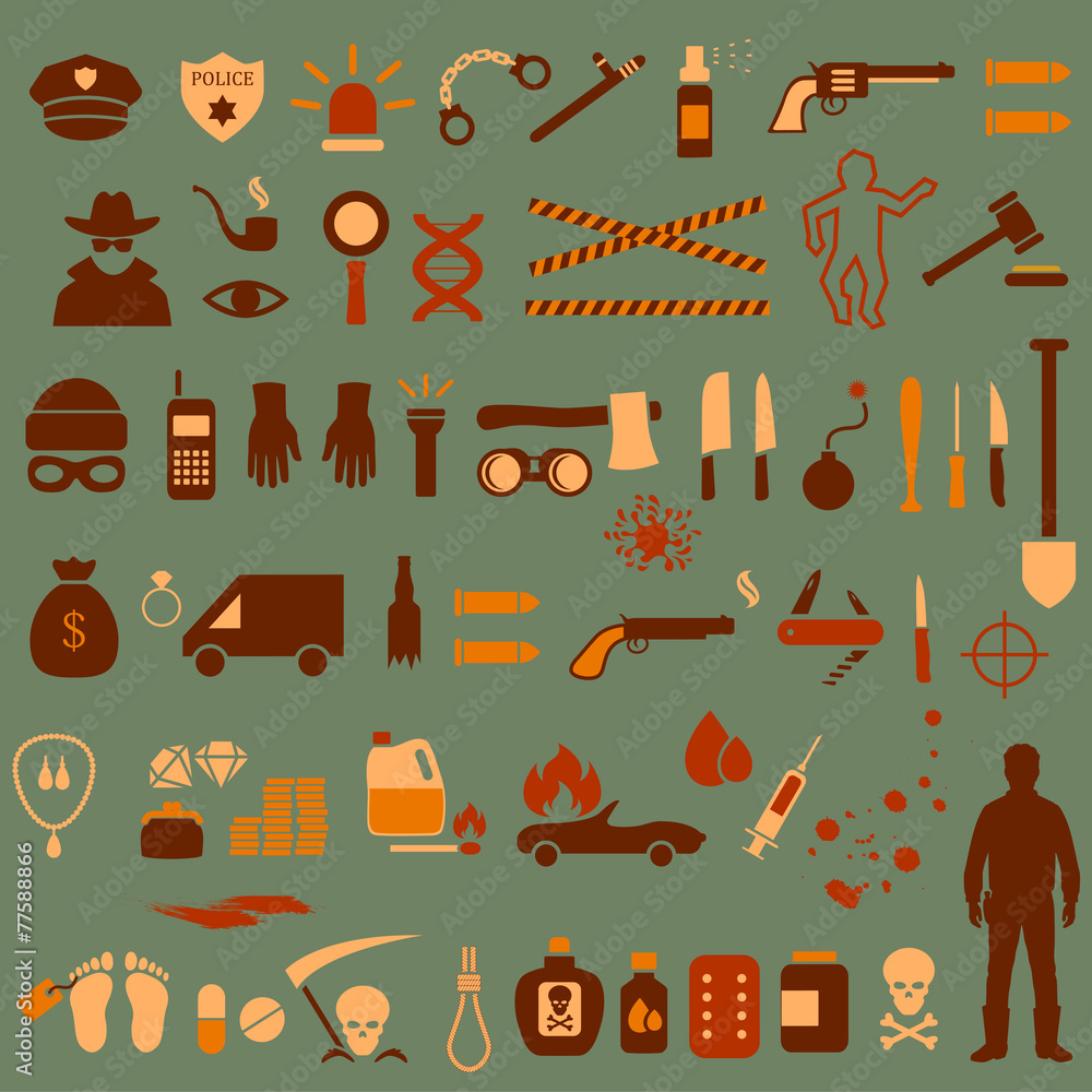 vector crime icons, police, law criminal illustration Stock Vector ...