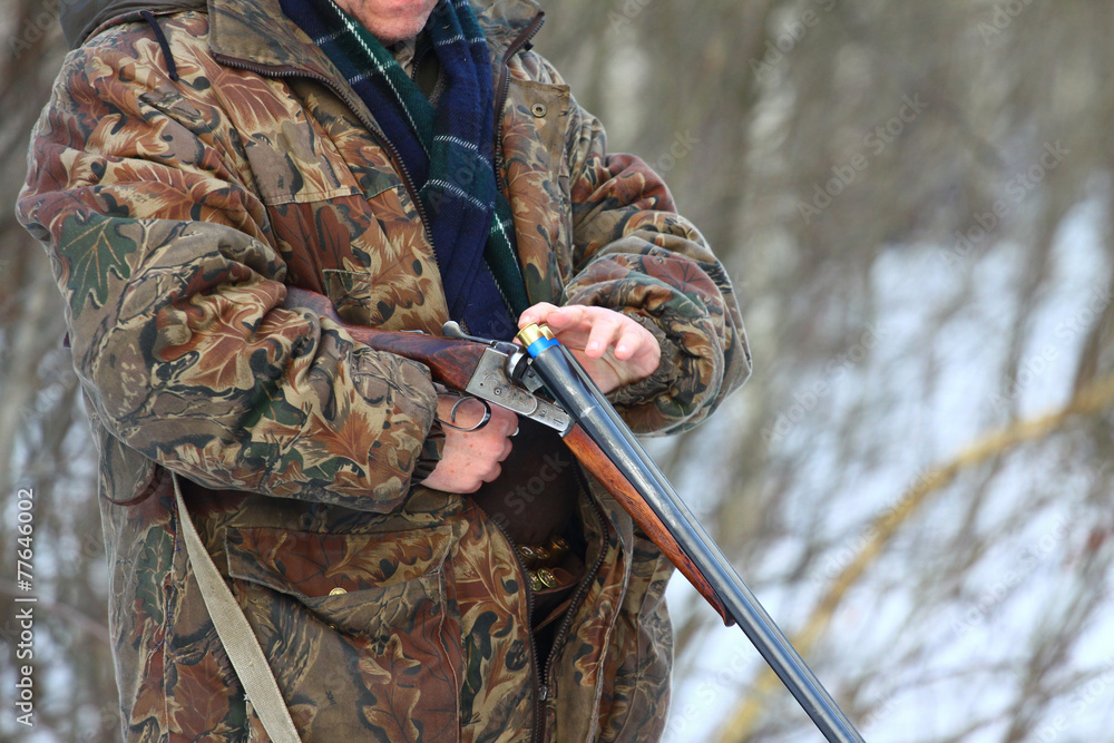 hunter loading his old double-barreled side by side shotgun Stock Photo ...