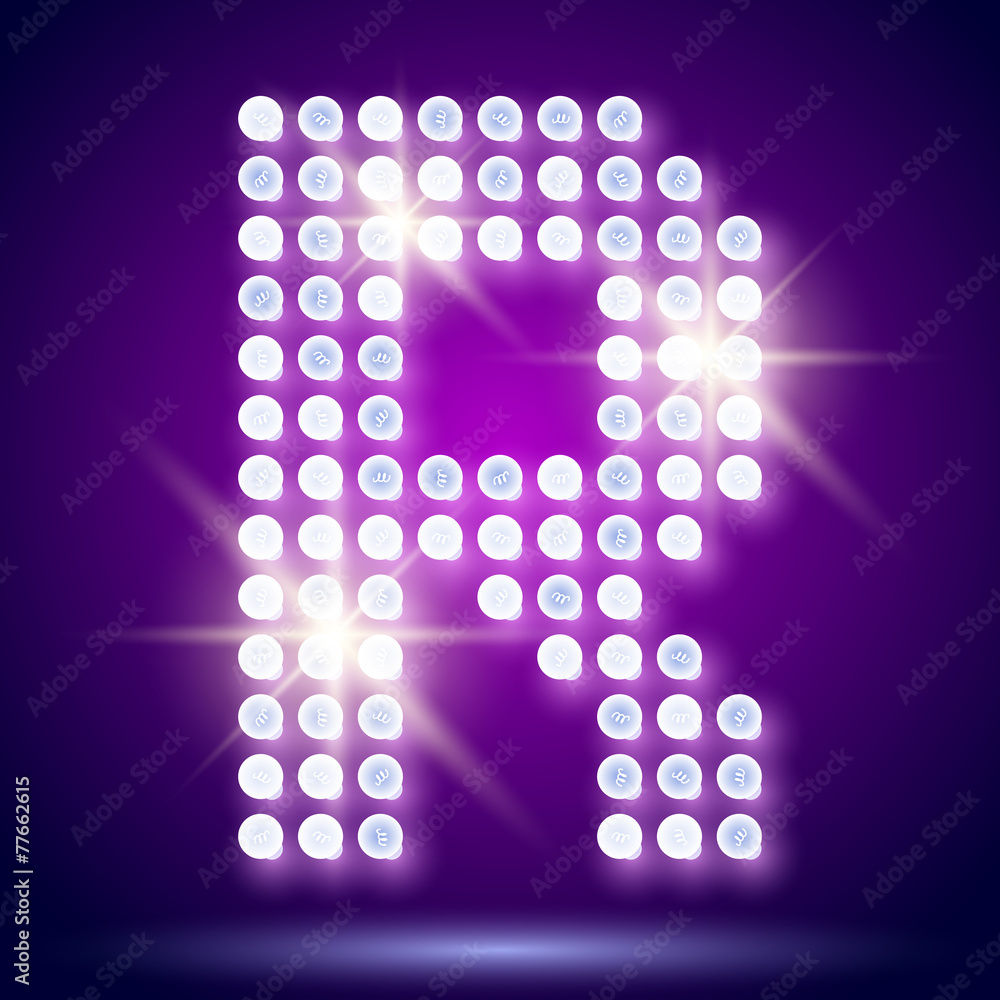 Vintage bulb lamp font of 80s disco with stars. Letter R Stock Vector ...