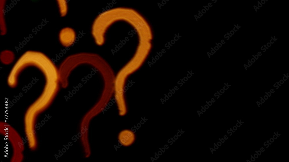 Question marks. Out of focus lights background. 4K UHD footage. vídeo ...
