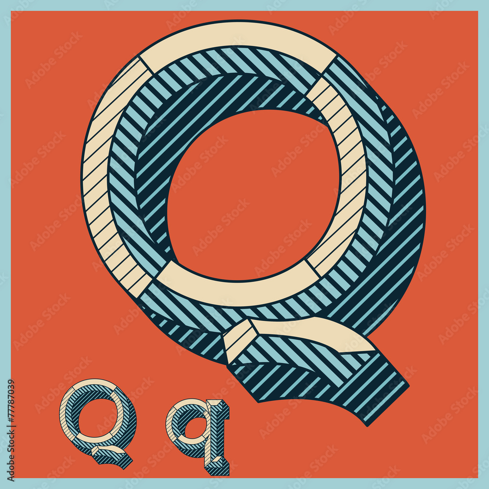 Etched vector set of old school beveled alphabet. Letter Q Stock Vector ...