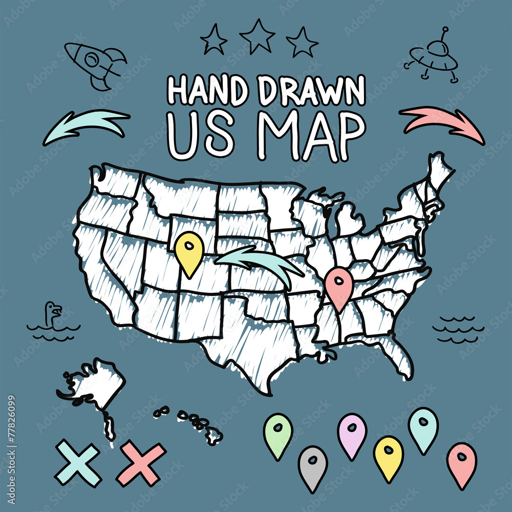 Hand drawn US map vector illustration Stock Vector | Adobe Stock