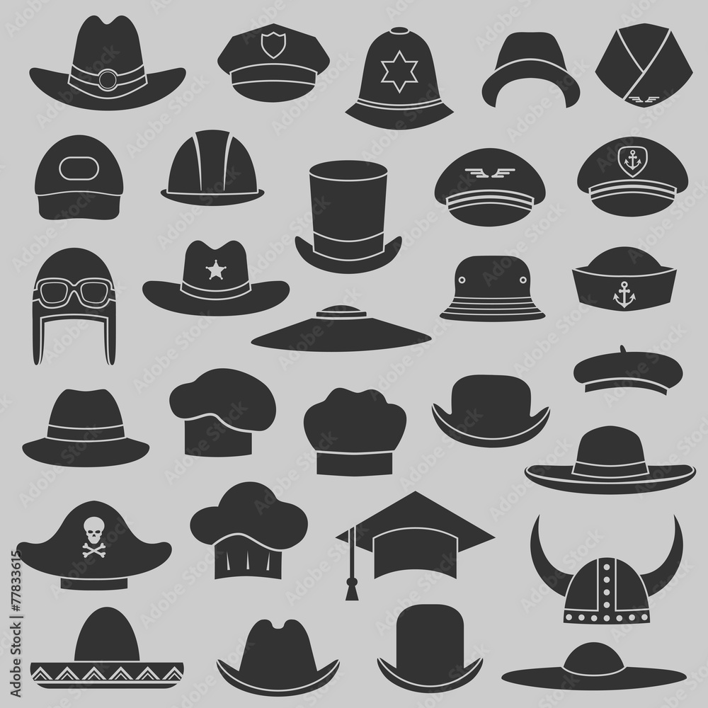 vector set hat and cap illustration, fashion set isolated icons Stock ...