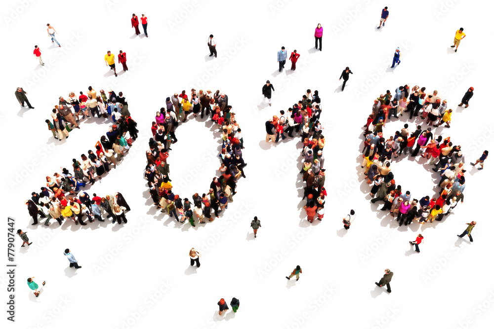 Large group of people in the shape of 2016 celebrating | Uwalls.co.uk