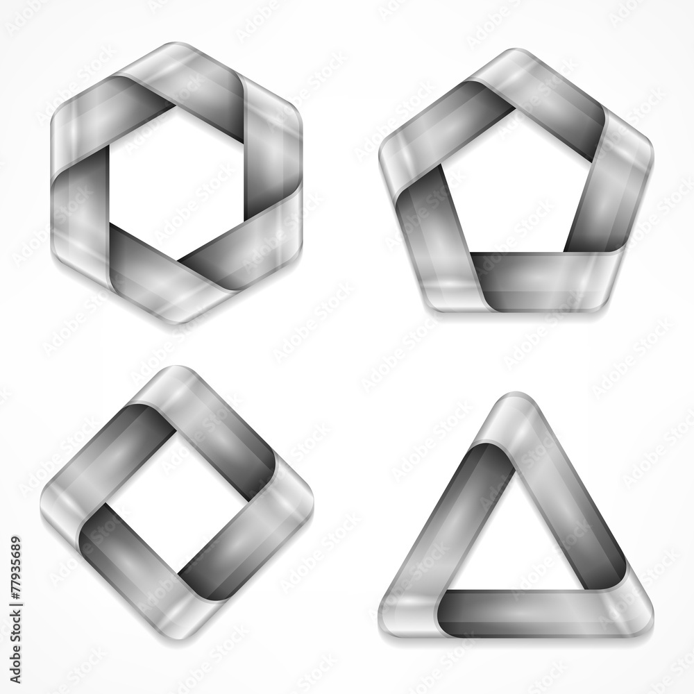 Metal design elements, geometric symbols on white, vector Stock Vector ...