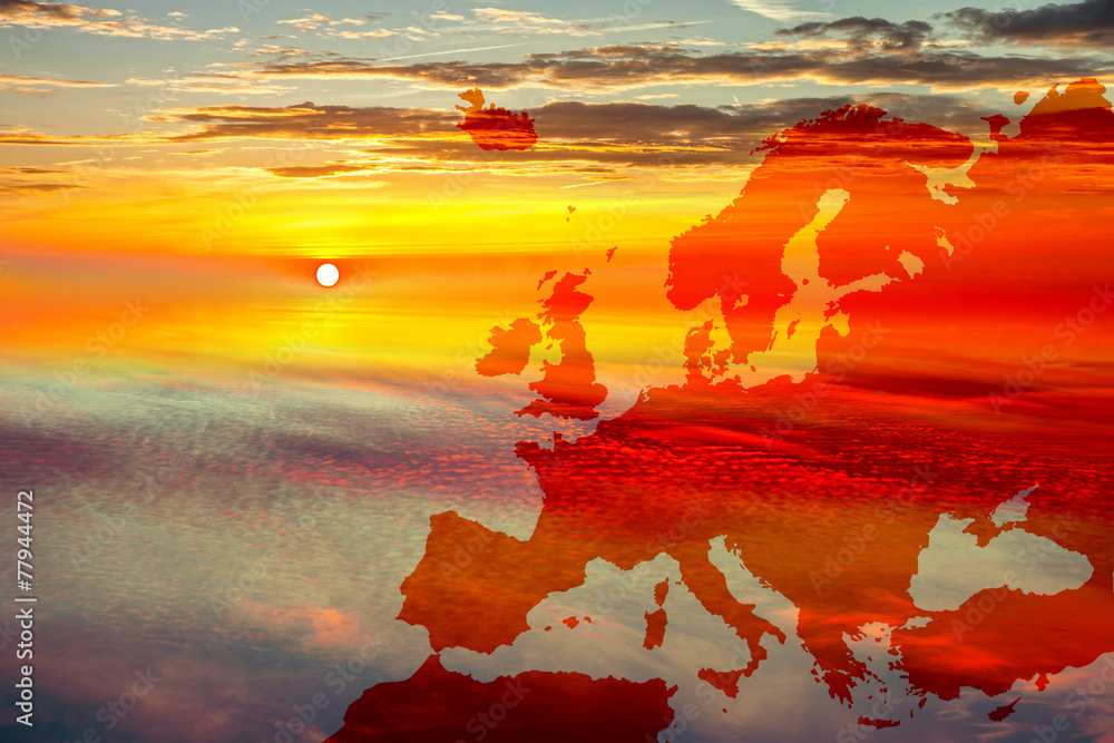 Map of Europe on sunset sky background. Stock Photo | Adobe Stock