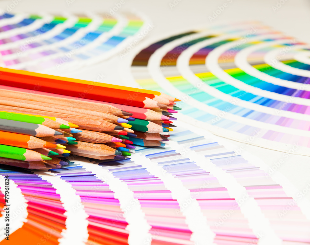 colored pencils and color chart of all colors Stock Photo | Adobe Stock