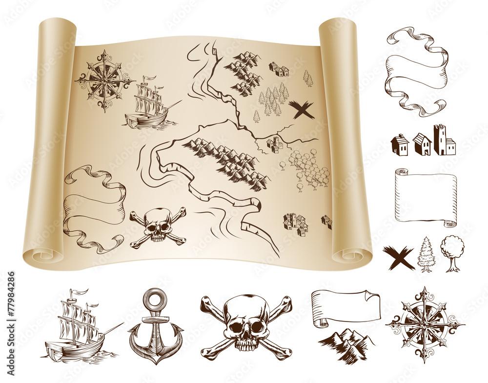 Treasure map kit Stock Vector | Adobe Stock