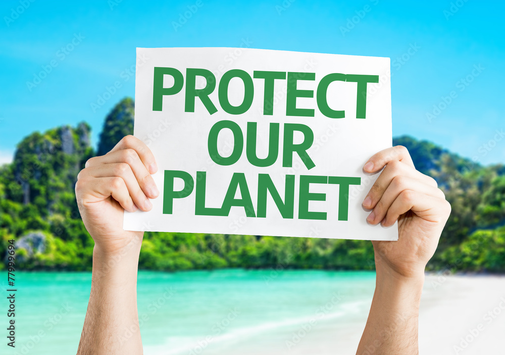 Protect Our Planet card with beach background Stock Photo | Adobe Stock
