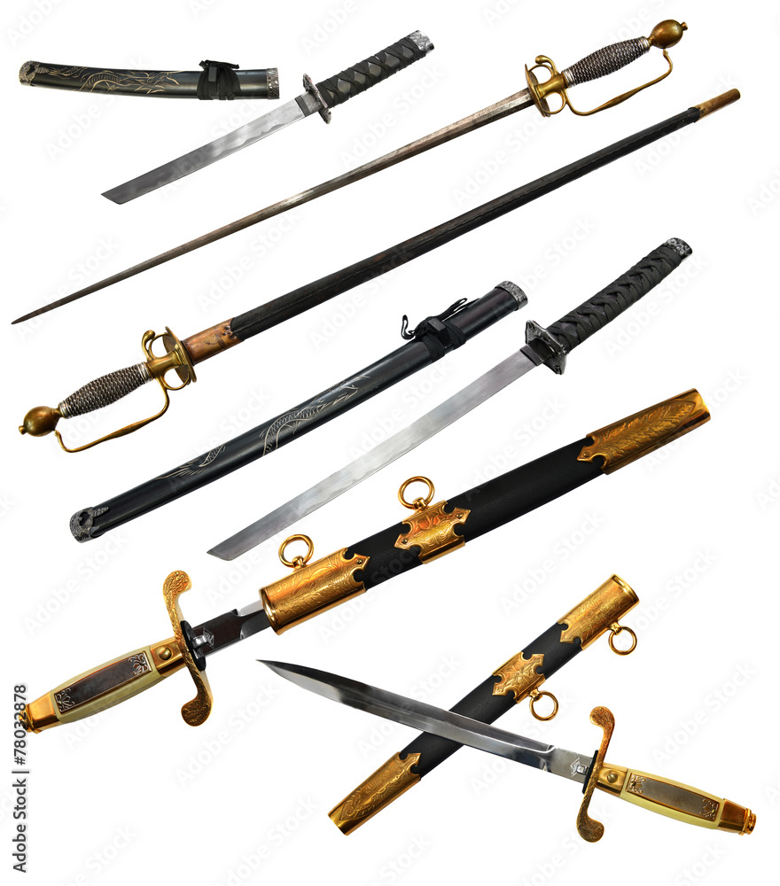 Set with different types of swords isolated on white Stock Photo ...