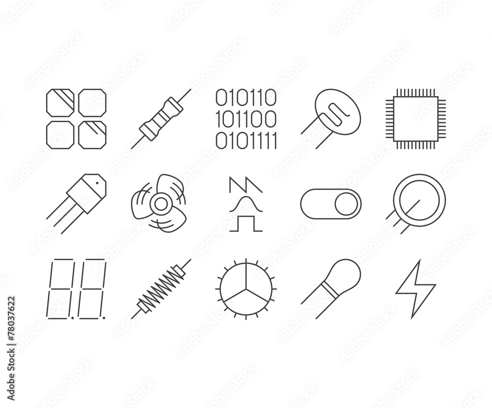 Set of thin mobile icons for circuit diagram, electronic board a Stock ...