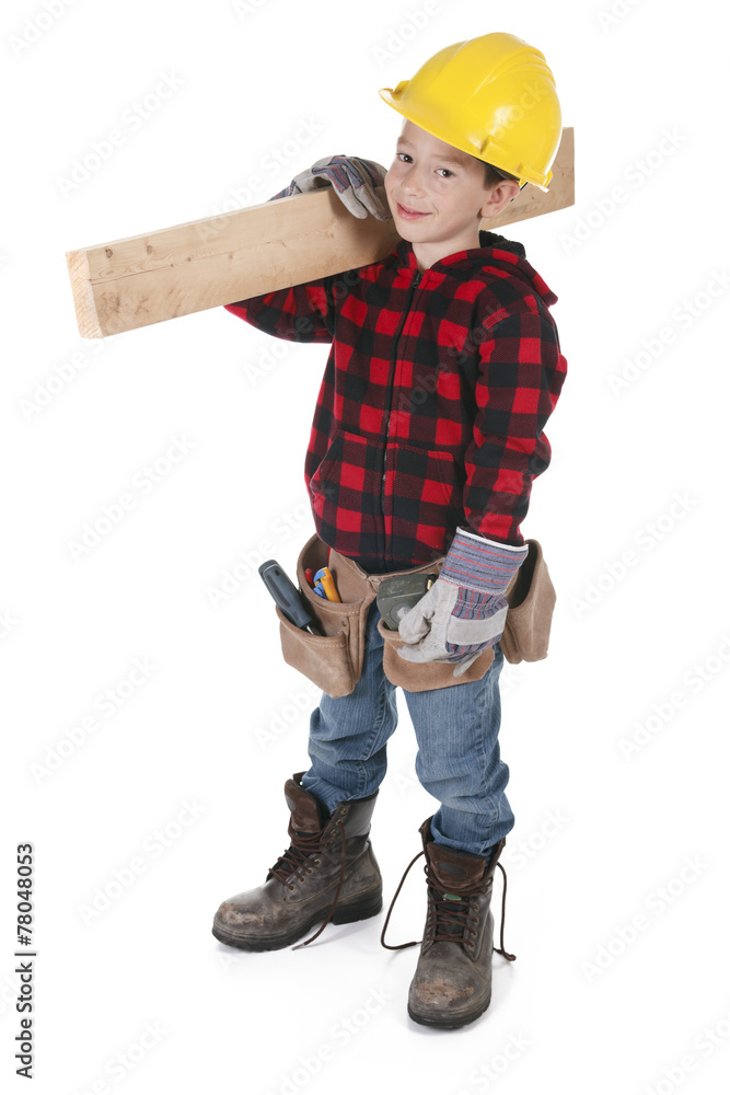 Young boy pretending to be a carpenter Stock-Foto | Adobe Stock