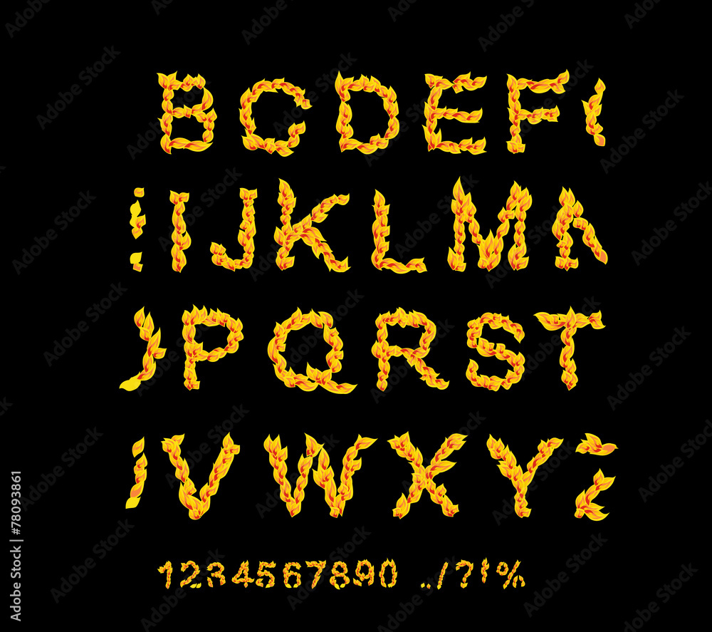 fire fonts. ABC Fire letters isolated on black background. Vecto Stock ...