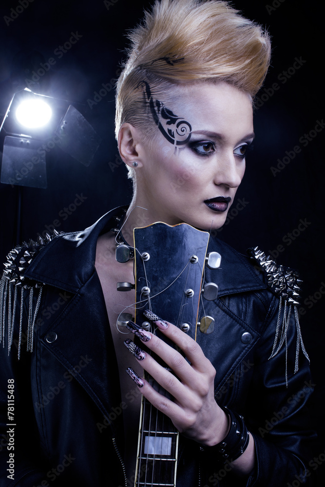 Fashion Rocker Style Model Girl Portrait. Hairstyle. Punk Woman Stock ...