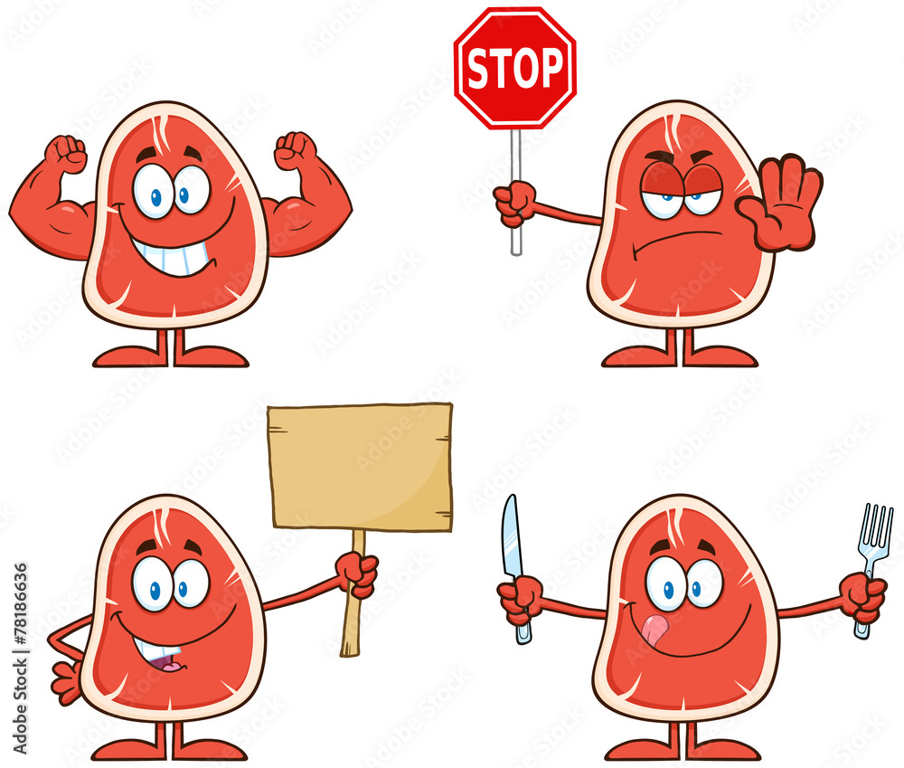 Steak Cartoon Character 3. Collection Set Isolated On White Stock ...