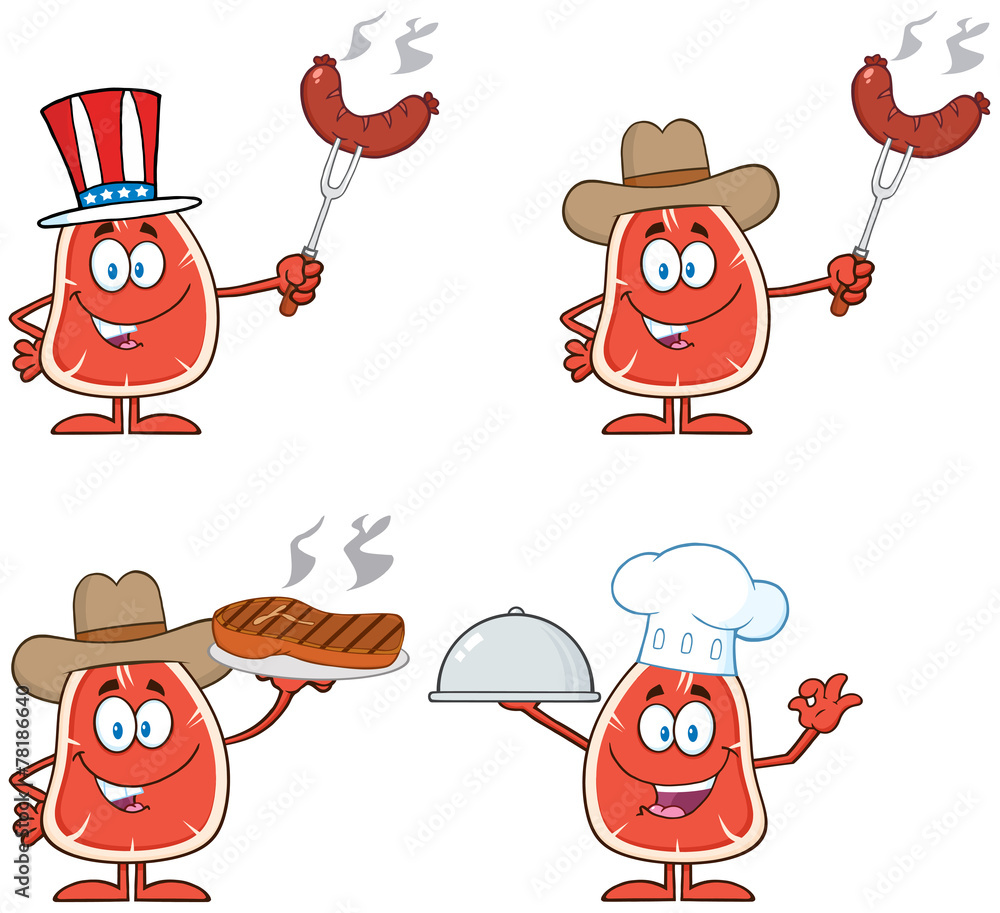 Steak Cartoon Character 2. Collection Set Isolated On White Stock ...