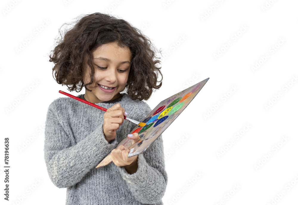 Little girl with palette Stock Photo | Adobe Stock