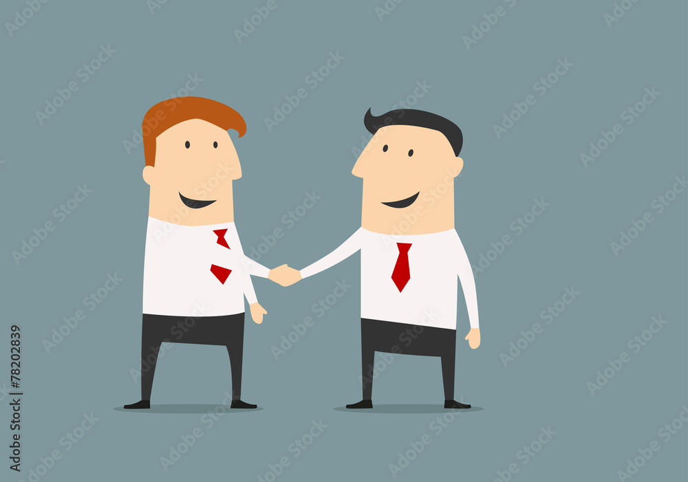 Cartoon businessmen shaking hands and closing deal Stock Vector | Adobe ...