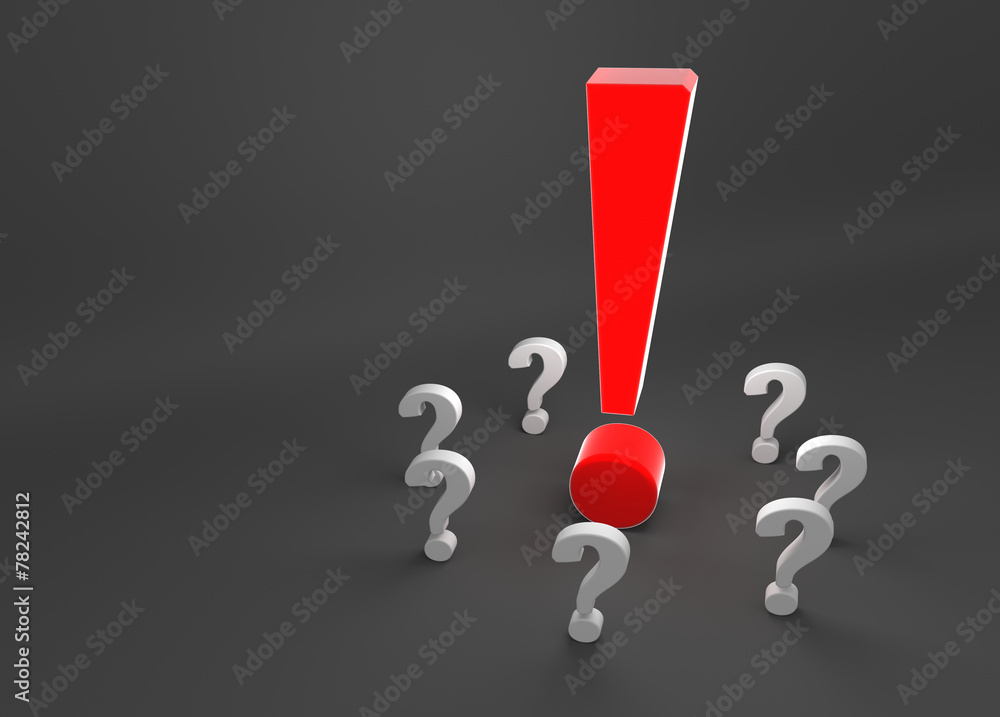 Red exclamation mark surrounded by question marks Stock Illustration ...