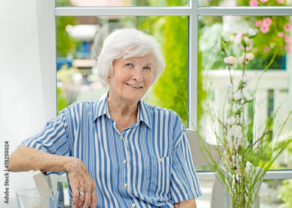 Seniorin sitzt im Wintergarten Stock Photo | Adobe Stock