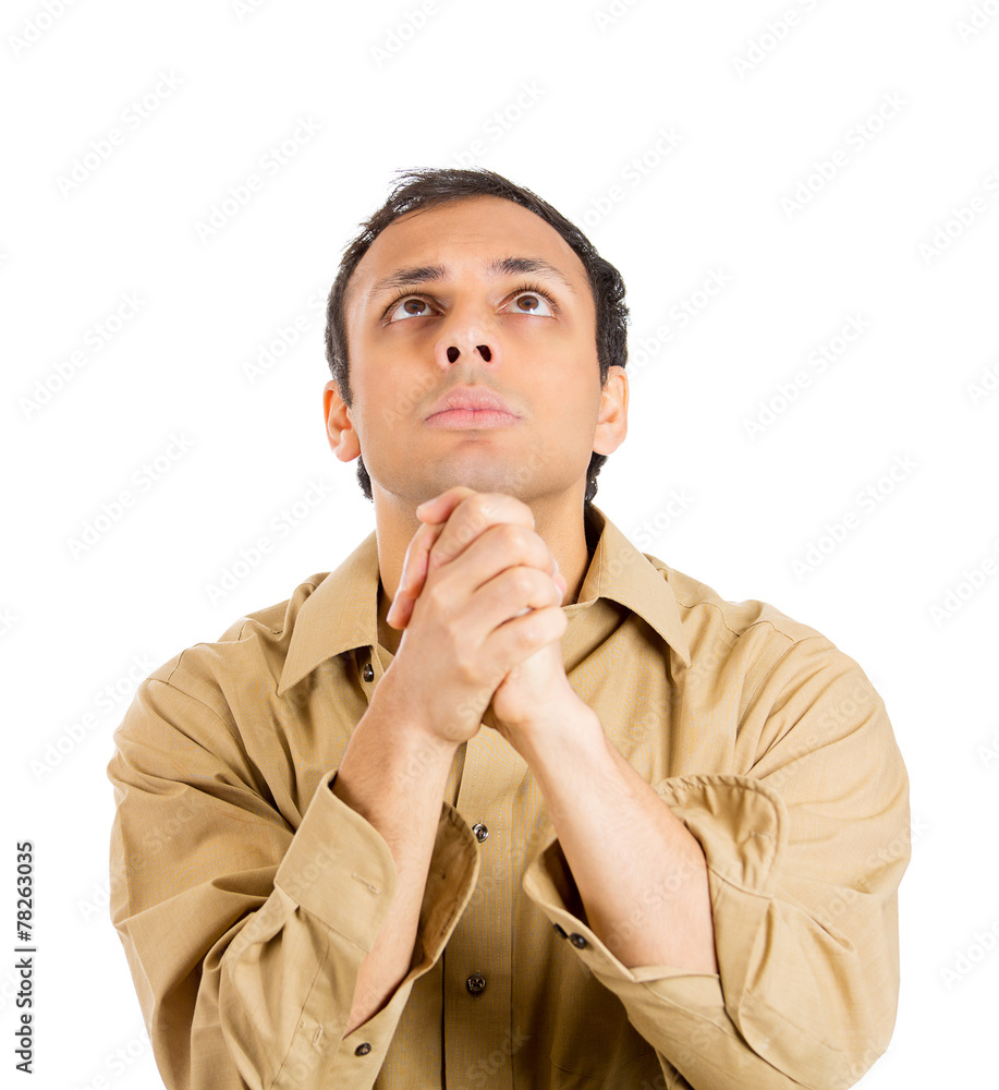 Sad man praying Stock Photo | Adobe Stock