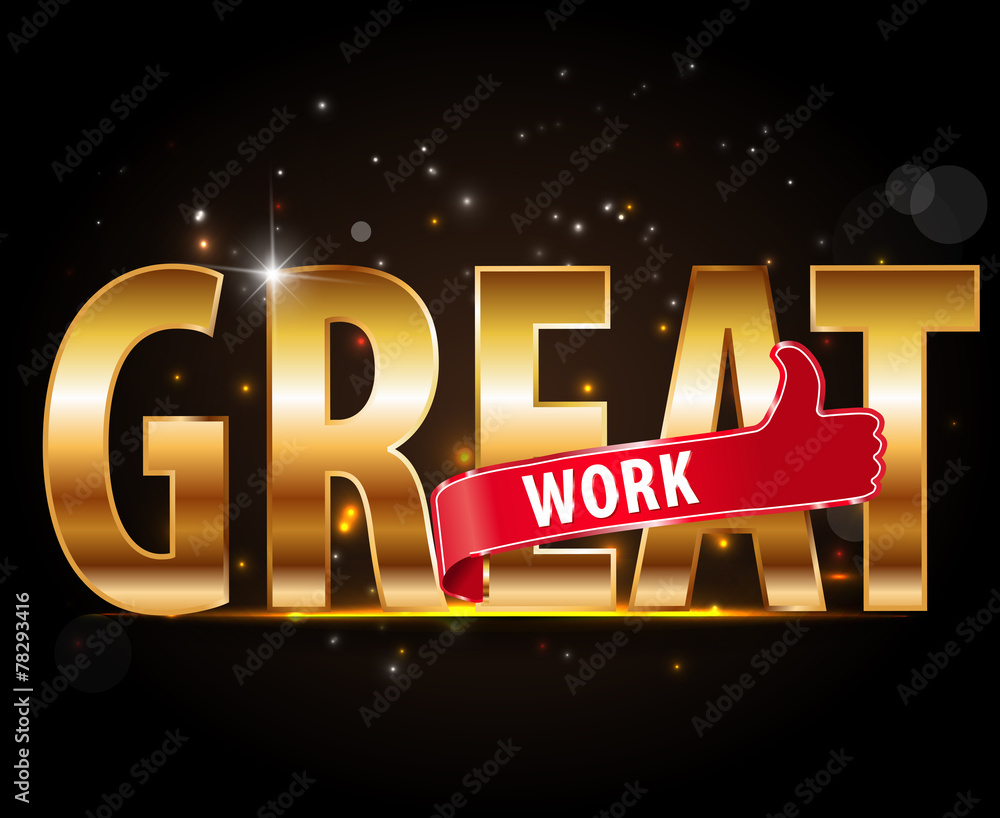 Good Work Lettering, golden typography with thumbs up Stock Vector ...