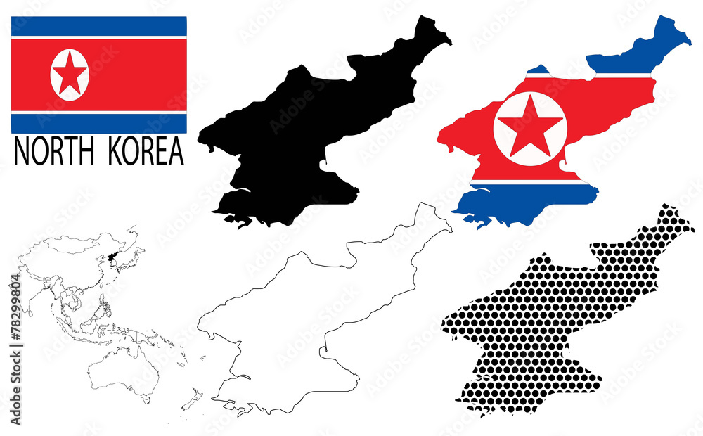 North Korea - Contour maps, National flag and Asia map vector Stock ...
