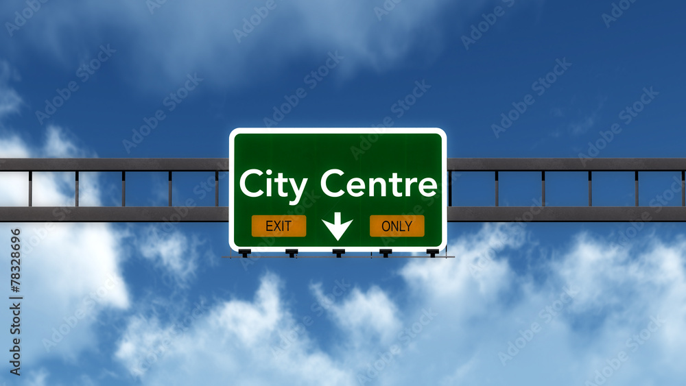 City Centre Highway Road Sign Exit Only Concept 3D Illustration Stock ...