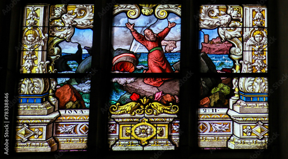 Jonah and the Whale - Stained Glass window Stock Photo | Adobe Stock