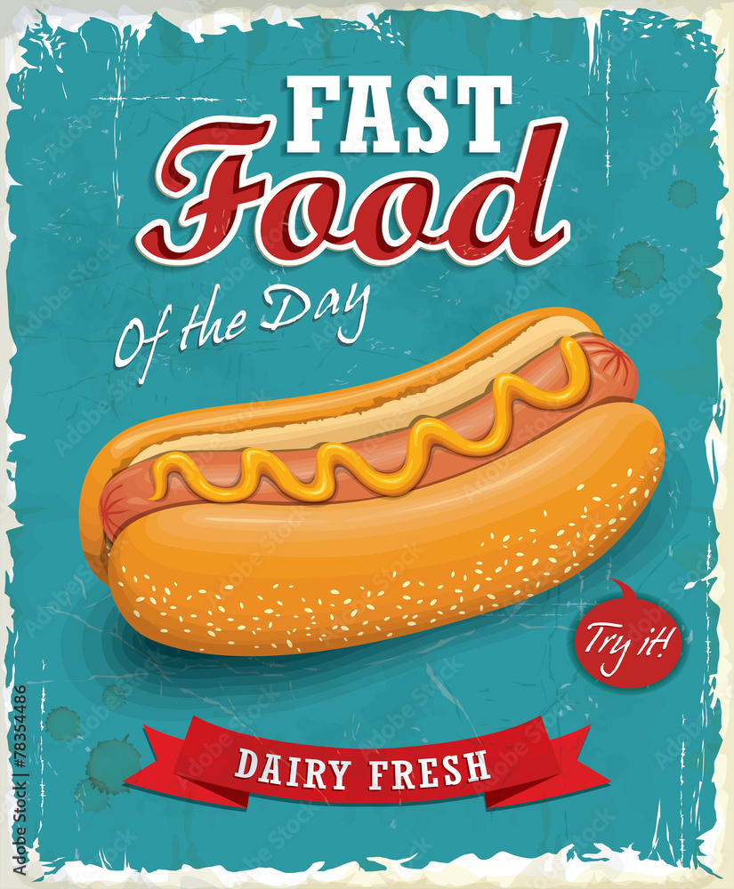 Vintage hot dog poster design Stock Vector | Adobe Stock