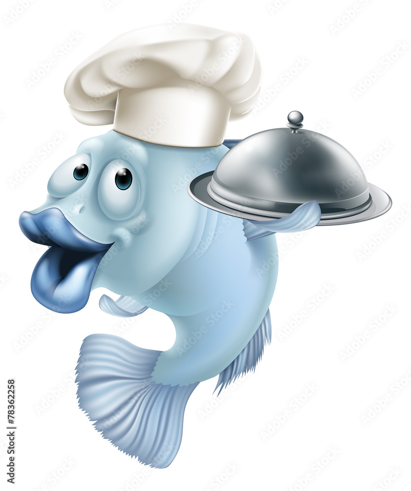 Cartoon chef fish and cloche Stock Vector | Adobe Stock