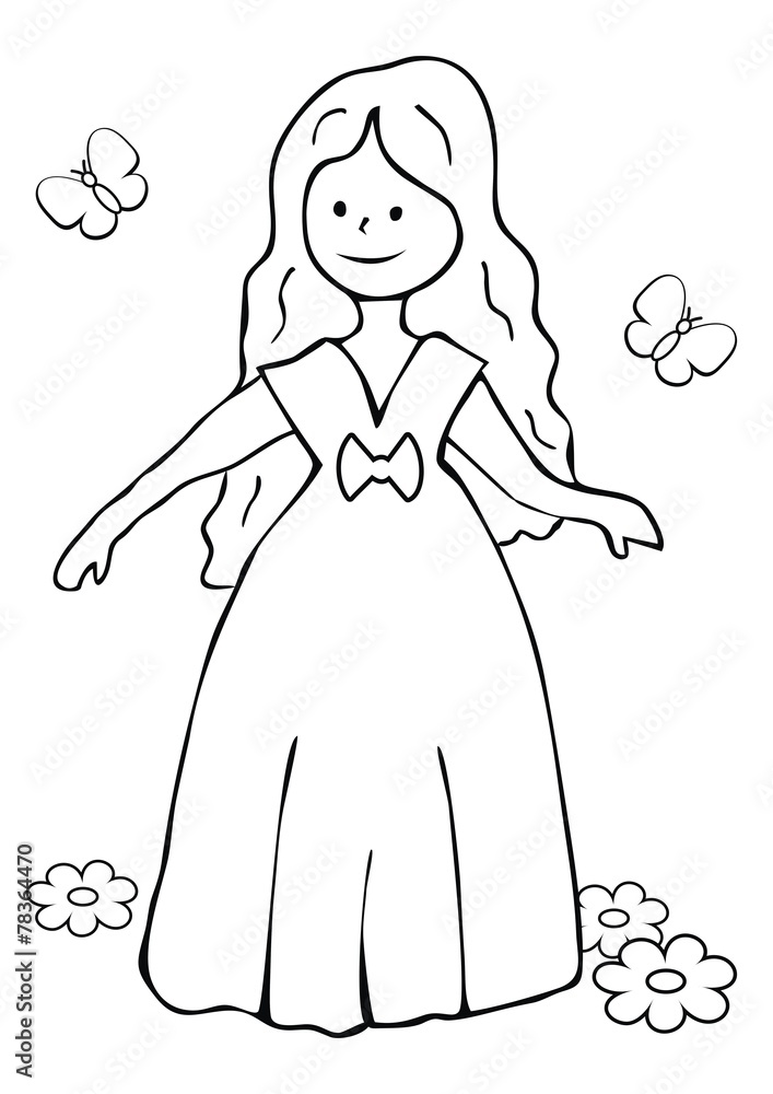 princess and butterflies, coloring book, vector illustration Stock ...