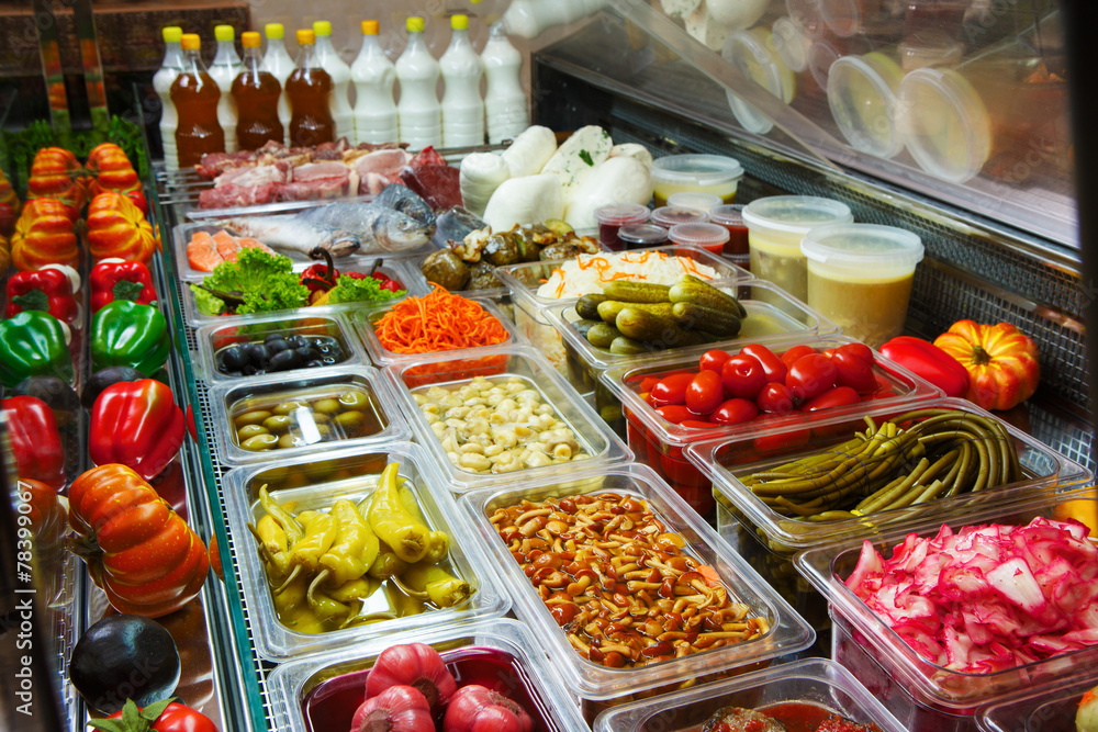 Variety of pickled foods in a store Stock Photo | Adobe Stock