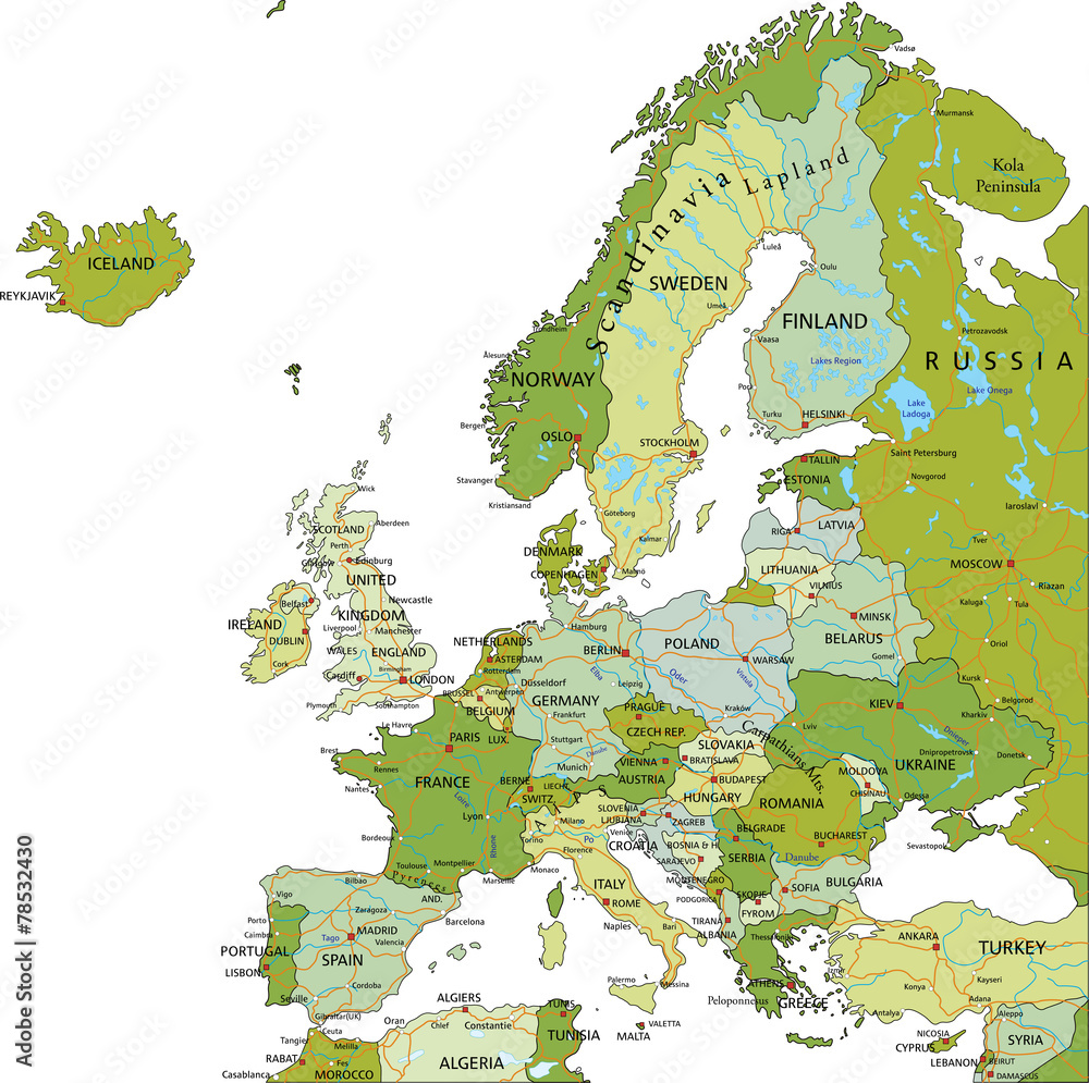 Highly detailed editable political map. Europe. Stock Vector | Adobe Stock