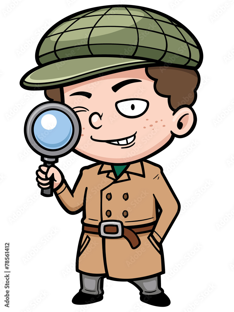 Vector illustration of Cartoon detective with magnifying glass Stock ...