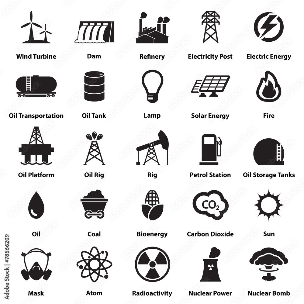 Energy, electricity, power icons Signs and Symbols Stock Vector | Adobe ...