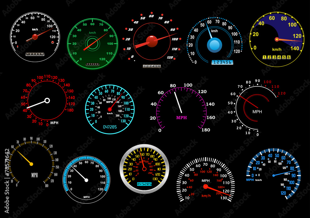 Various speedometers set Stock Vector | Adobe Stock